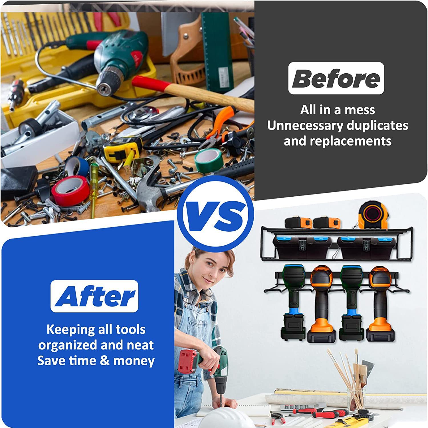 Tool Rack Wall Mounted Garage Tool Storage Rack - FOXWOLL